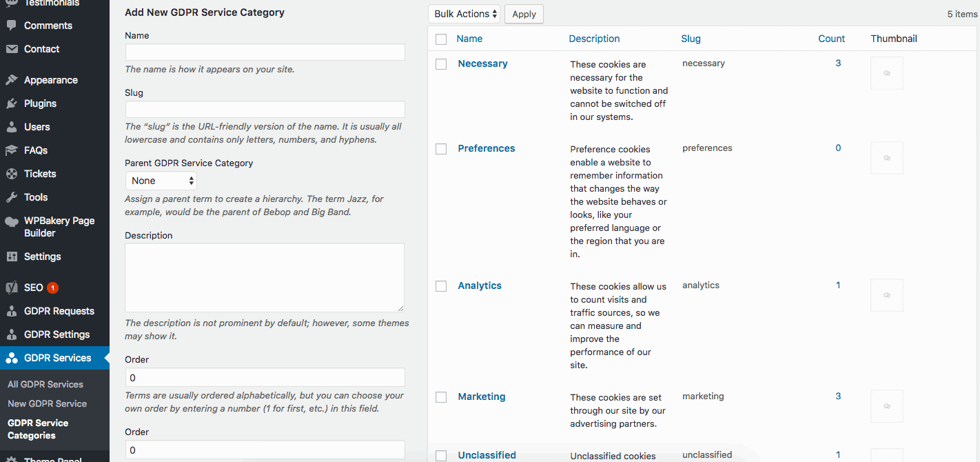 Creating GDPR Services & Categories - weLaunch