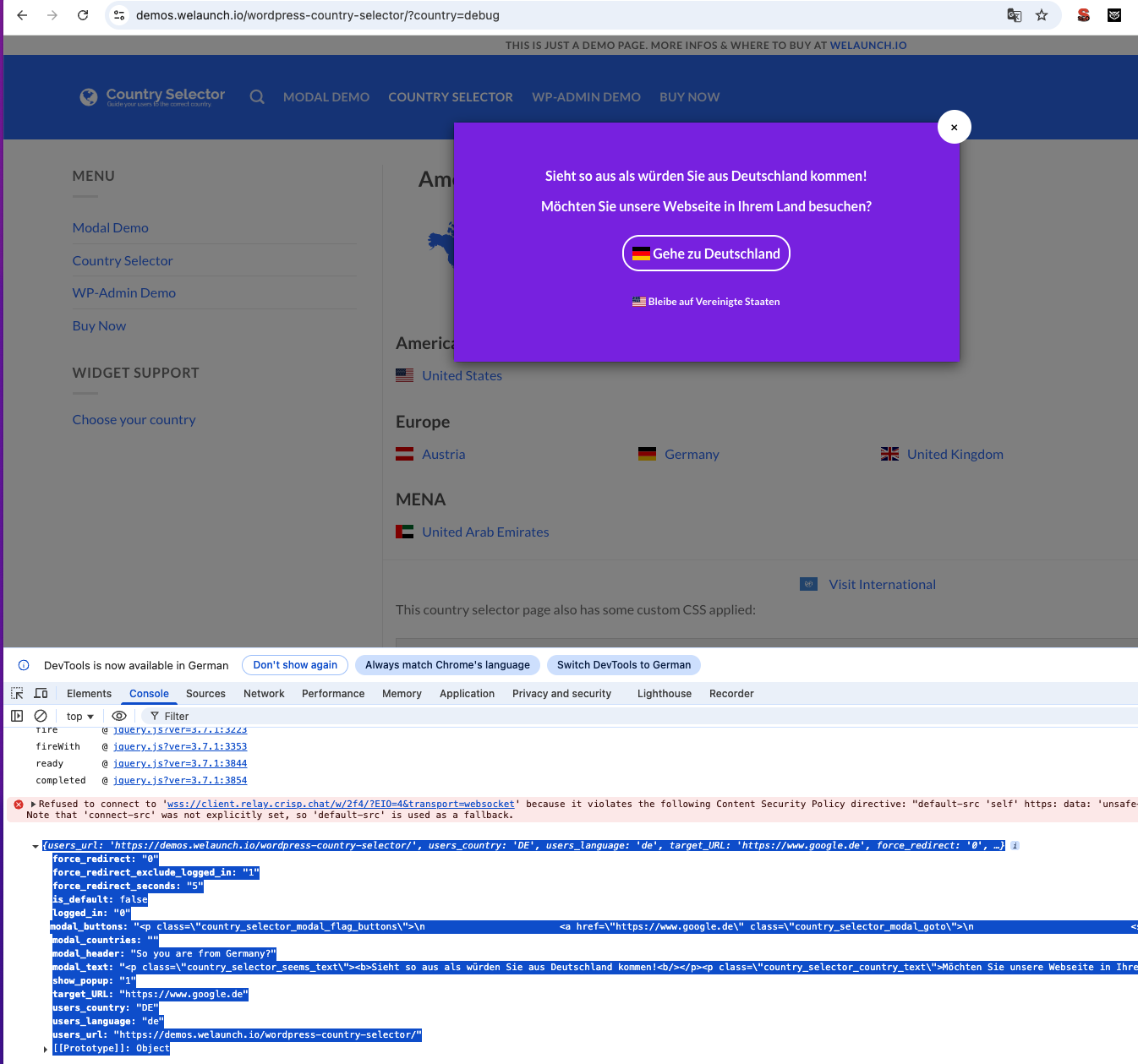 Country Selector Debugging - weLaunch